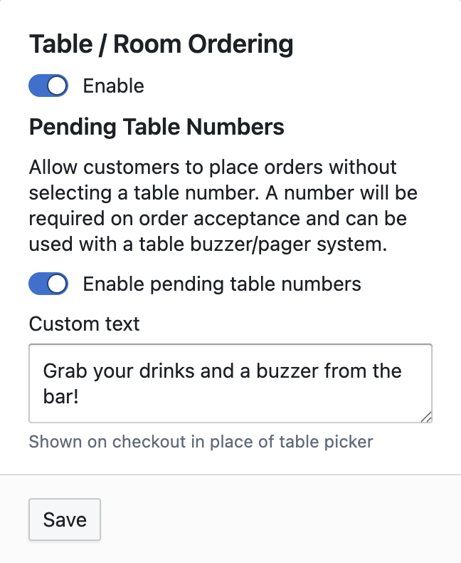 Pending Table Numbers